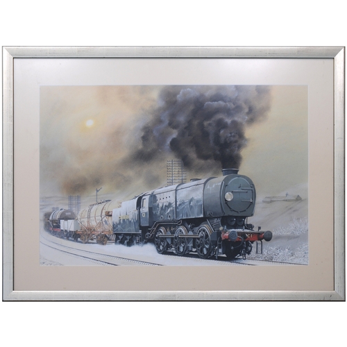 758 - An original painting, SR Q1 Class, Bulleid 0-6-0, on a freight ...
