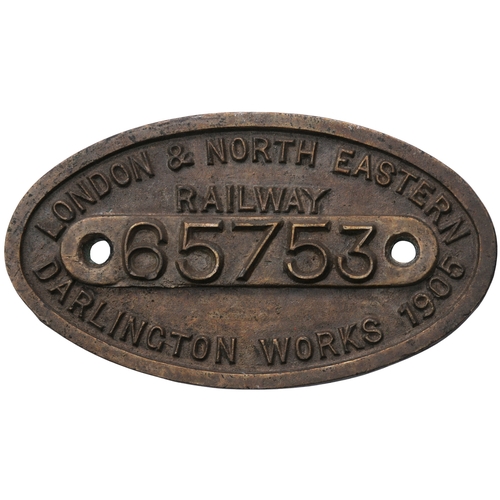 847 - A worksplate, LONDON & NORTH EASTERN RAILWAY, 65753, DARLINGTON ...