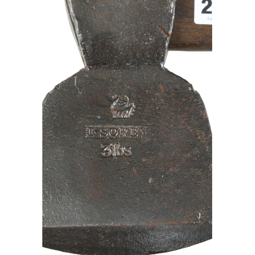 A scarce 3lb Kent pattern wheelwrights side axe by I SORBY G