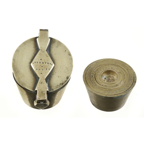 A set of brass cup weights 5-100 grams with numerous W & M stamps G+