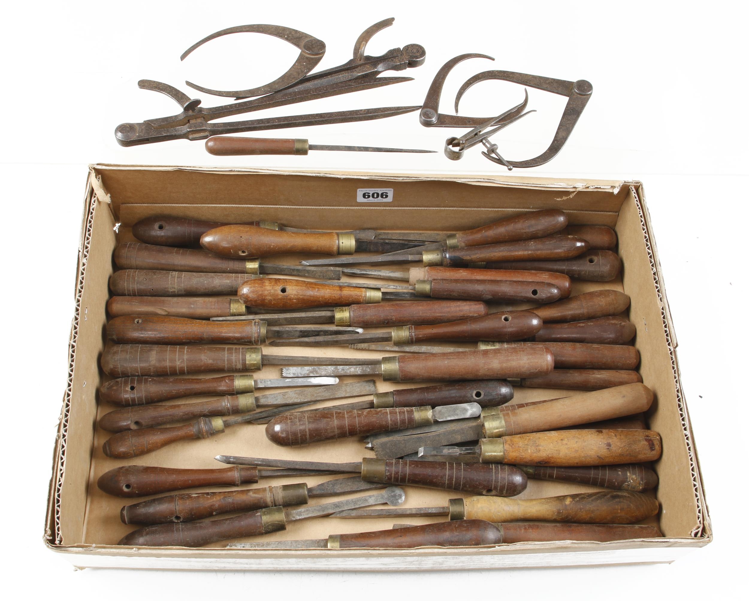 38 turning tools and 6 calipers and dividers G+