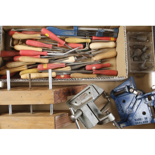 A nail pull, two mitre cramps and quantity of files G