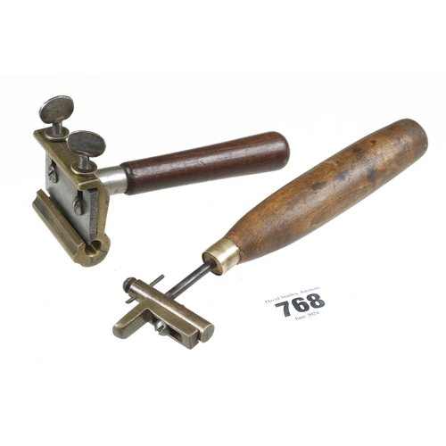 A luthier's violin peg cutter with rosewood handle and a rabbeting gauge G+