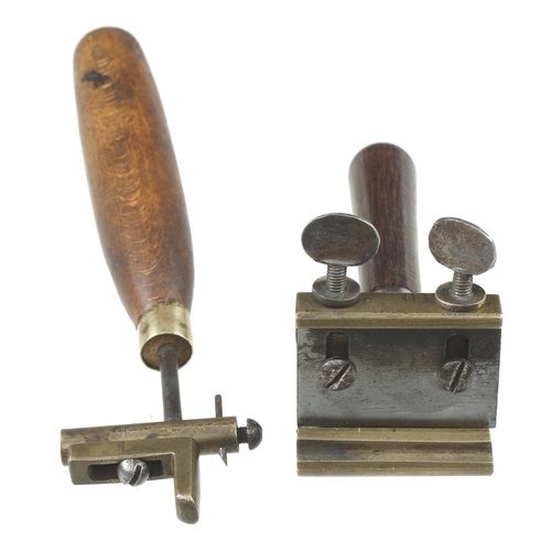 A luthier's violin peg cutter with rosewood handle and a rabbeting gauge G+