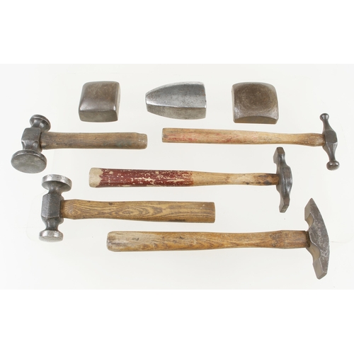 Five panel beater's hammers and 3 dollies etc G+