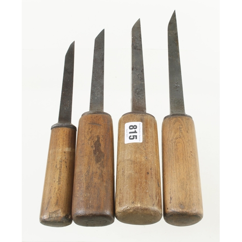 Four mortice chisels by WARD 1/8" to 1/2" G+