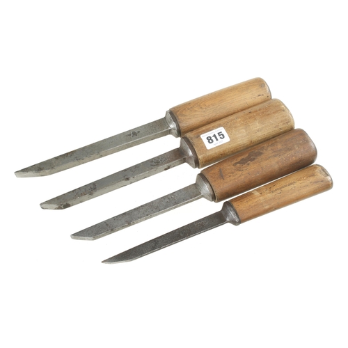 Four mortice chisels by WARD 1/8" to 1/2" G+