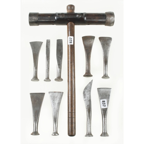 A shipwright's caulking mallet with 9 irons G+