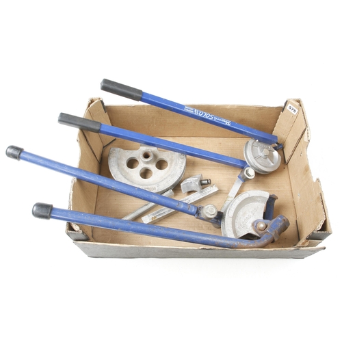 Two RECORD Solo hand pipe benders with 15mm, 22mm and 25mm attachments G+