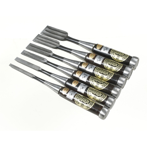 An unused set of 6 IYOROI Japanese chisels with ebony handles F