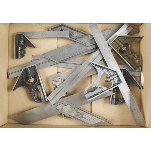Three engineer's squares by RABONE, 3 bevels by STANLEY etc G+