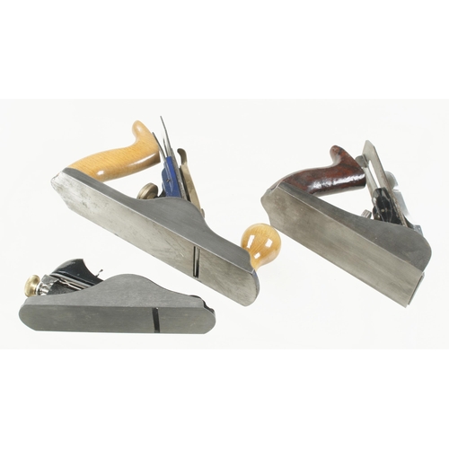 A STANLEY block plane, W.S. No 4 smoother and another by HILKA G+