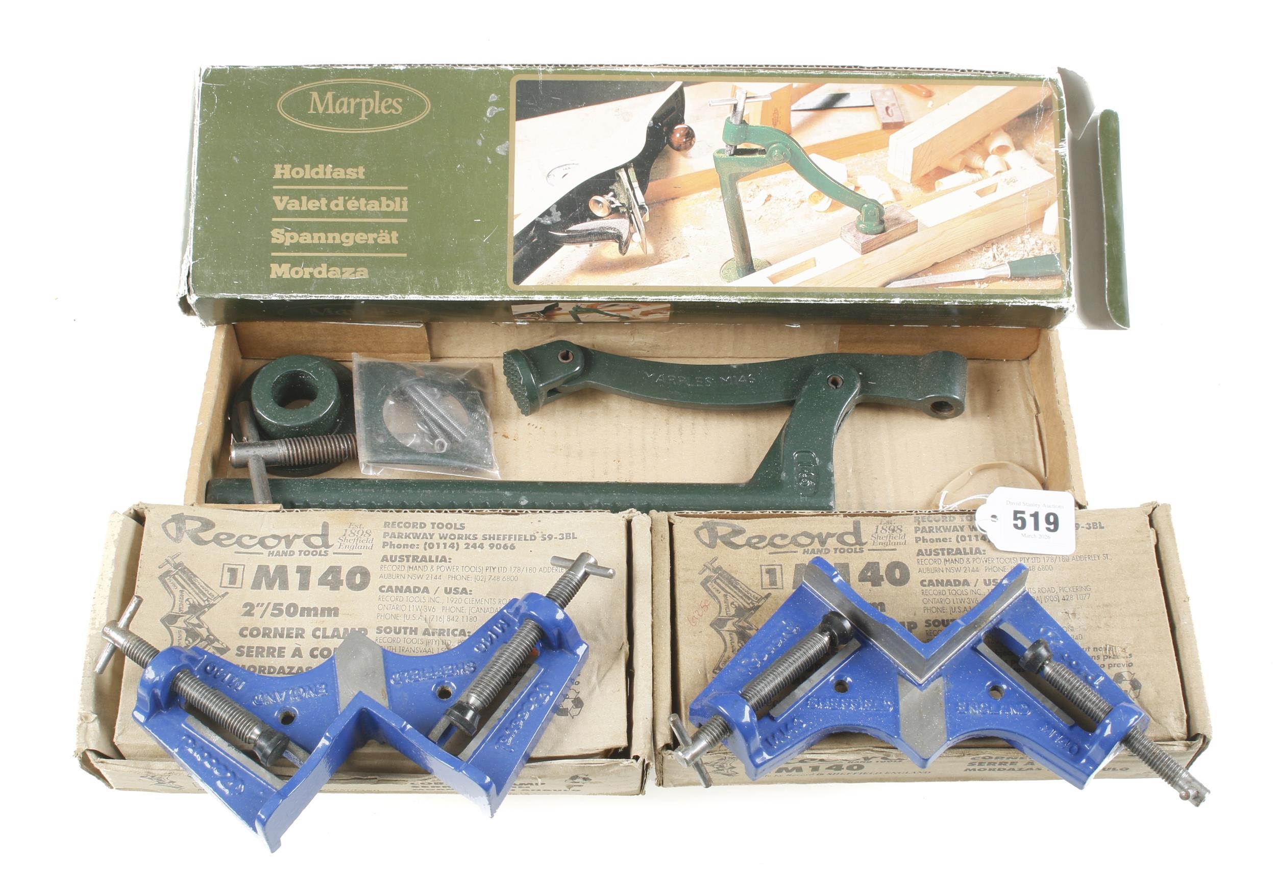 Two RECORD No M140 corner clamps and a MARPLES M146 hold fast all in ...