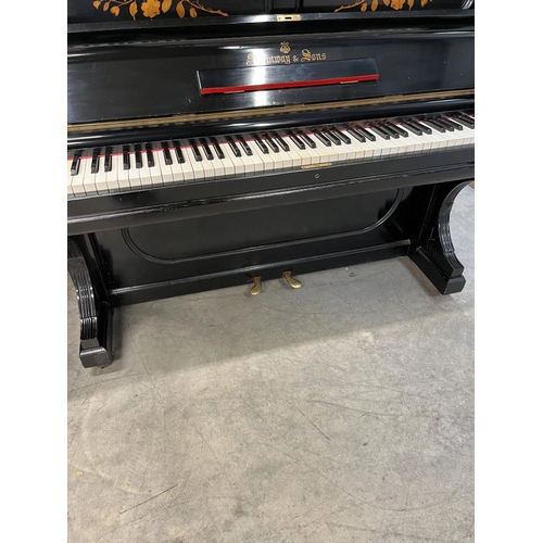 Steinway (c1894)A Model E upright piano in an ebonised and floral ...