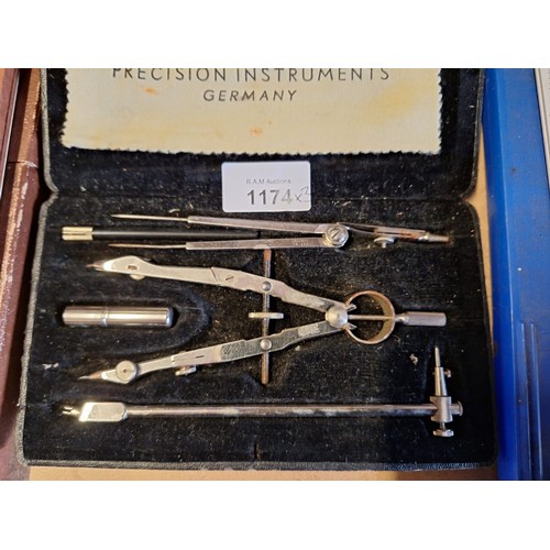Cased Precision Instruments and 2 Cased Scientific Rulers