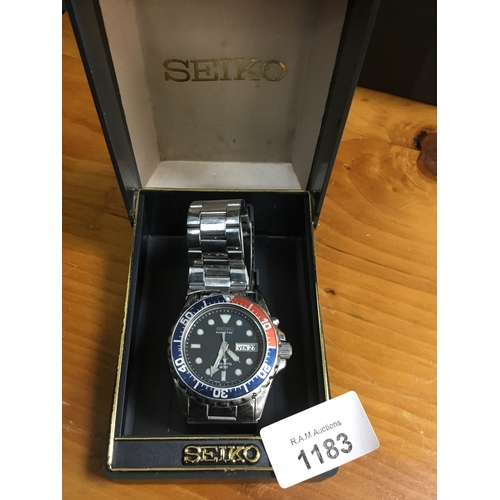 Boxed Seiko Divers Black Face With Blue and Red Men's Watch