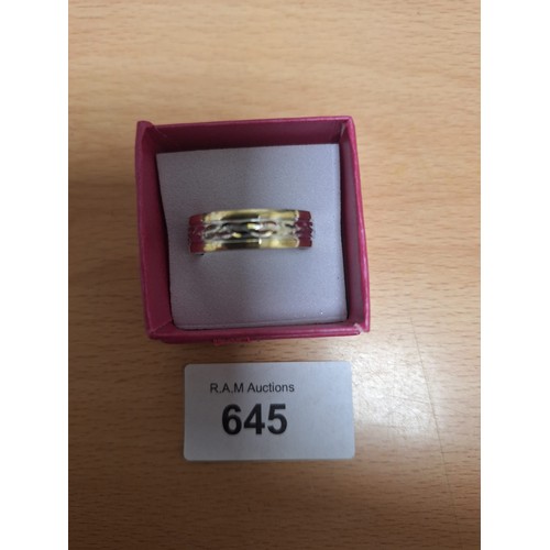 925 Silver Middle With a 375 9ct Gold Outer Band Ring