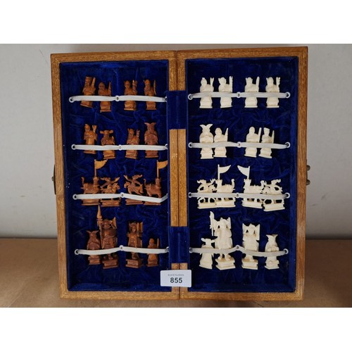 Possible Resin Asian Chess Set In Own Board/Case (needs minor repair)