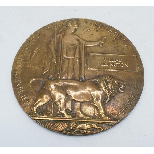 World War One Death Penny / Death Plaque 'William Millington'