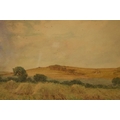 Joseph Kirkpatrick: watercolour landscape scene with corn stooks ...