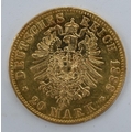 High carat gold coin (circa 21.6ct), German 1888 20 Mark coin, 7.9 ...