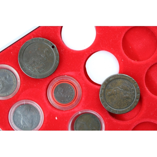 A collection of Georgian and similar coins to include tuppence ...