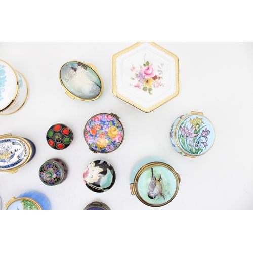 An interesting collection of enamel and pottery pill / trinket boxes to ...