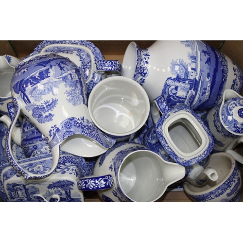 A large collection of Spode Blue Italian pottery to include a coffee ...