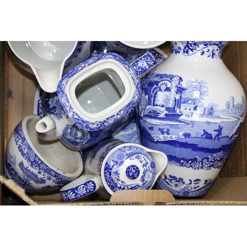 A large collection of Spode Blue Italian pottery to include a coffee ...