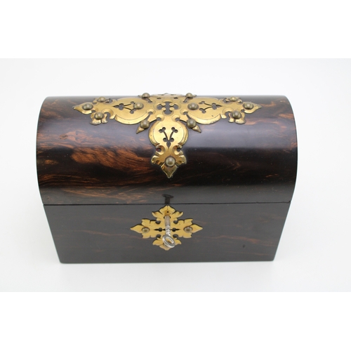 Victorian coromandel wooden domed stationary box with brass fixtures ...
