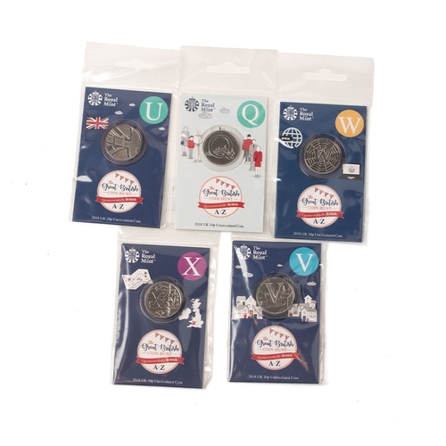 A collection of proof 10p alphabet coins to include letters Q U V W and ...