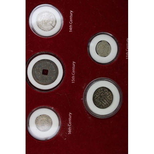 A cased collection of 20 genuine coins representing each century from ...