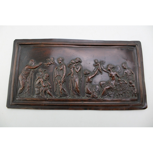 C19th Victorianpatinated brass relief plaque with classical scene