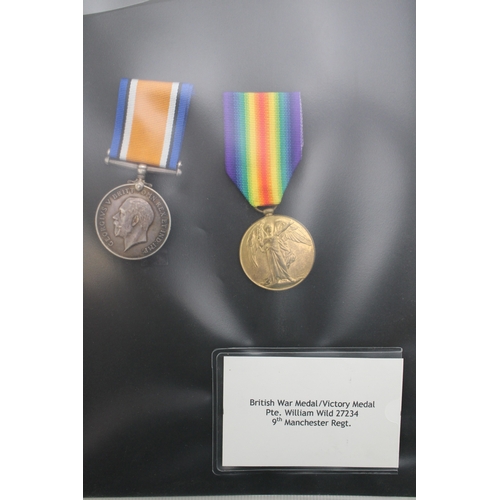 WW1 Pair of Medals War Medal & Victory Medal Pte William Wild 27234 9th ...