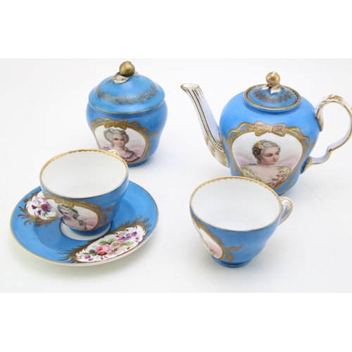 Sevres style part tea set to include teapot, cup & saucer, sugar bowl ...