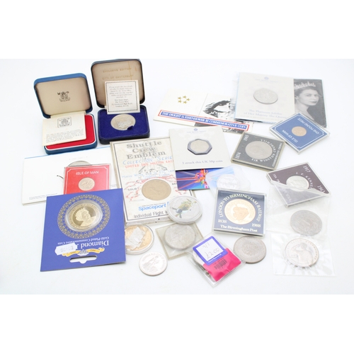 Good job lot of Crowns and other commemorative coins including sterling ...