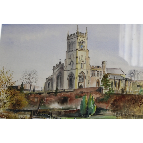 John Instance, framed watercolour of Kidderminster Cathedral, with ...