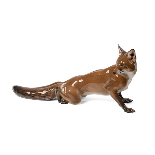 Large Handgemalt pottery figure of a fox, 42cm long, impressed and ...