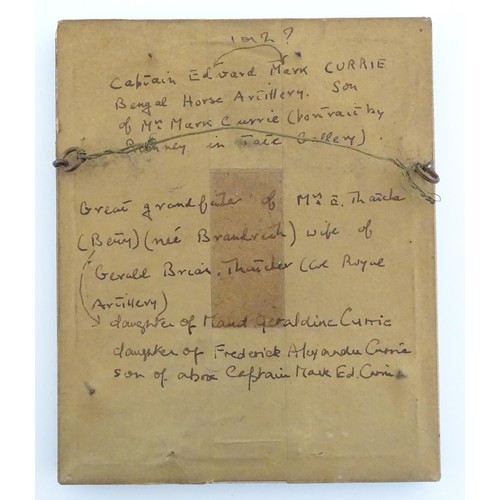 A pair of 19thC watercolour portrait miniatures on celluloid depicting ...