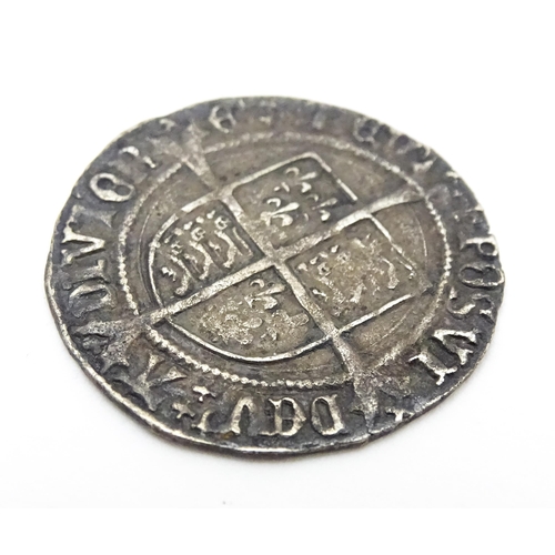 Two 16thC English silver hammered coins. One depicting Henry VIII the ...