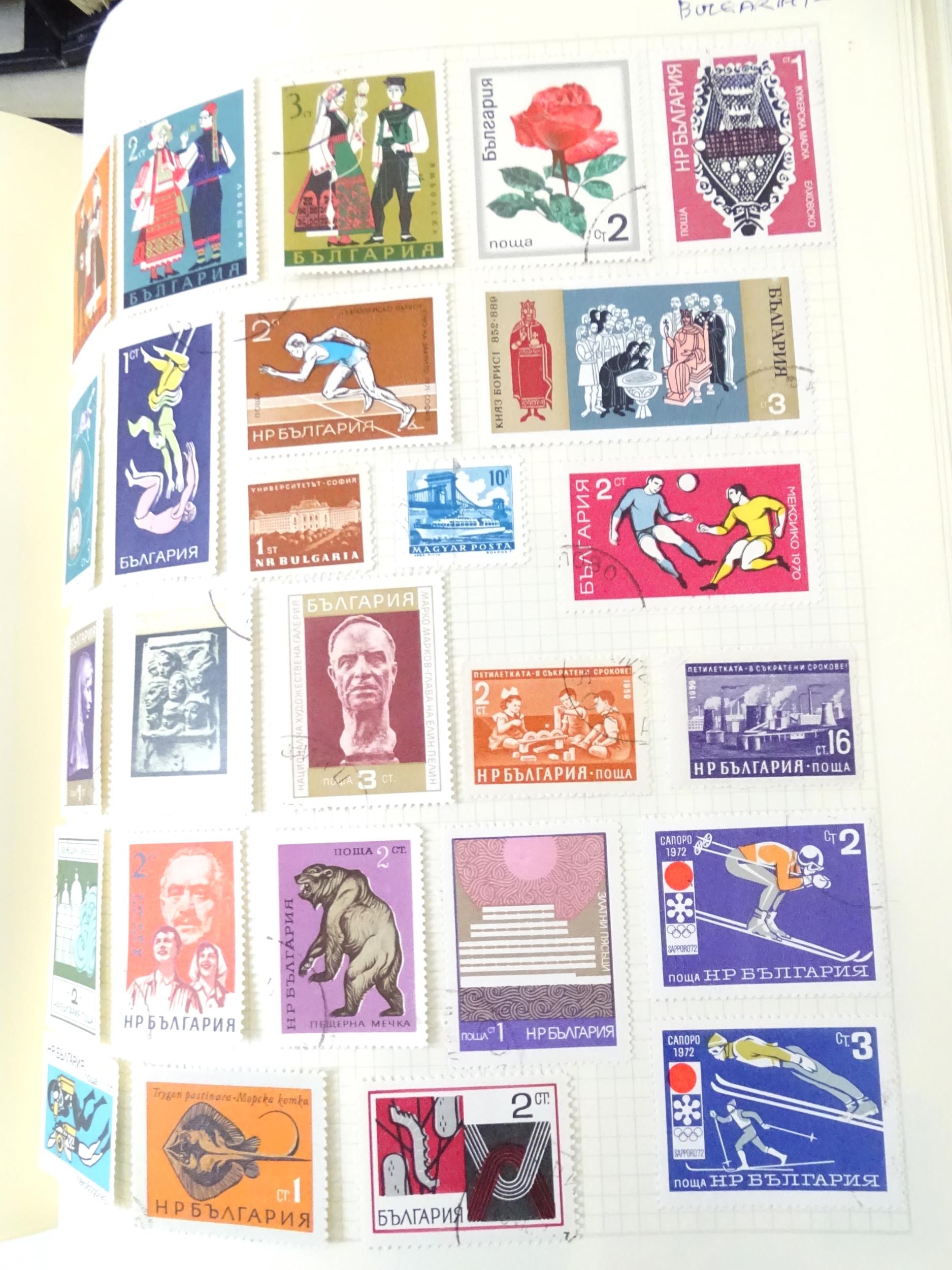 A quantity of 19th and 20thC postage stamps affixed within five albums ...