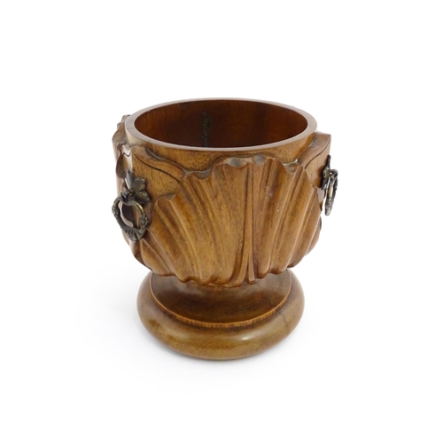 A 19thC mahogany carved pedestal bowl with acanthus decoration and ...