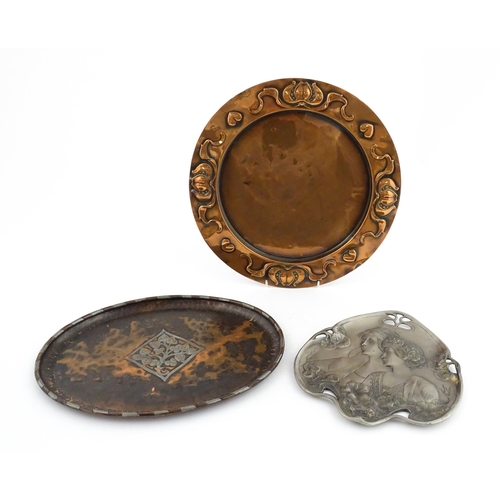 Two copper Arts & Crafts chargers comprising a Joseph Sankey & Son ...