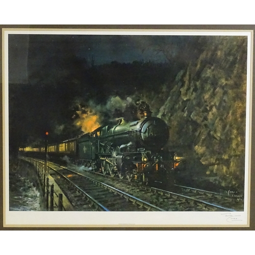 After Terence Cuneo, Signed colour print, Night Express. Signed in ...