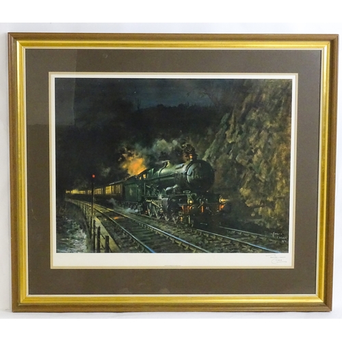 After Terence Cuneo, Signed colour print, Night Express. Signed in ...