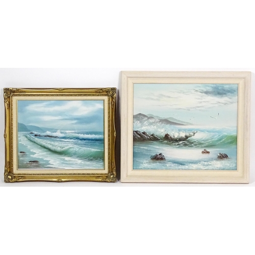 G. Carvelli, 20th century, Oil on canvas, Crashing waves with seagulls ...
