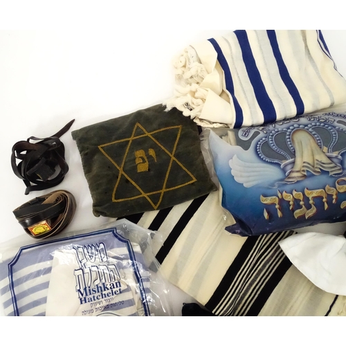 A quantity of assorted Jewish garments and prayer items to include ...