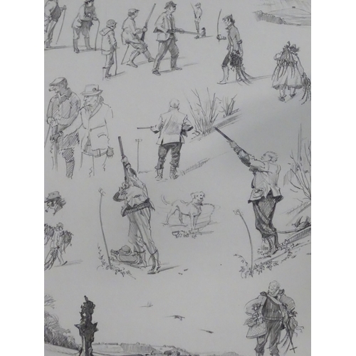 Two 20thC pencil drawings depicting a various hunting scenes tot ...