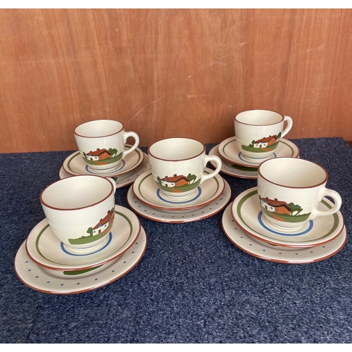Five Dartmouth pottery Devon motto ware trios - plates shown separately