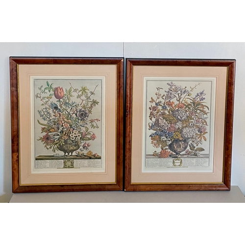 Two framed prints of the months of July and February from the twelve ...